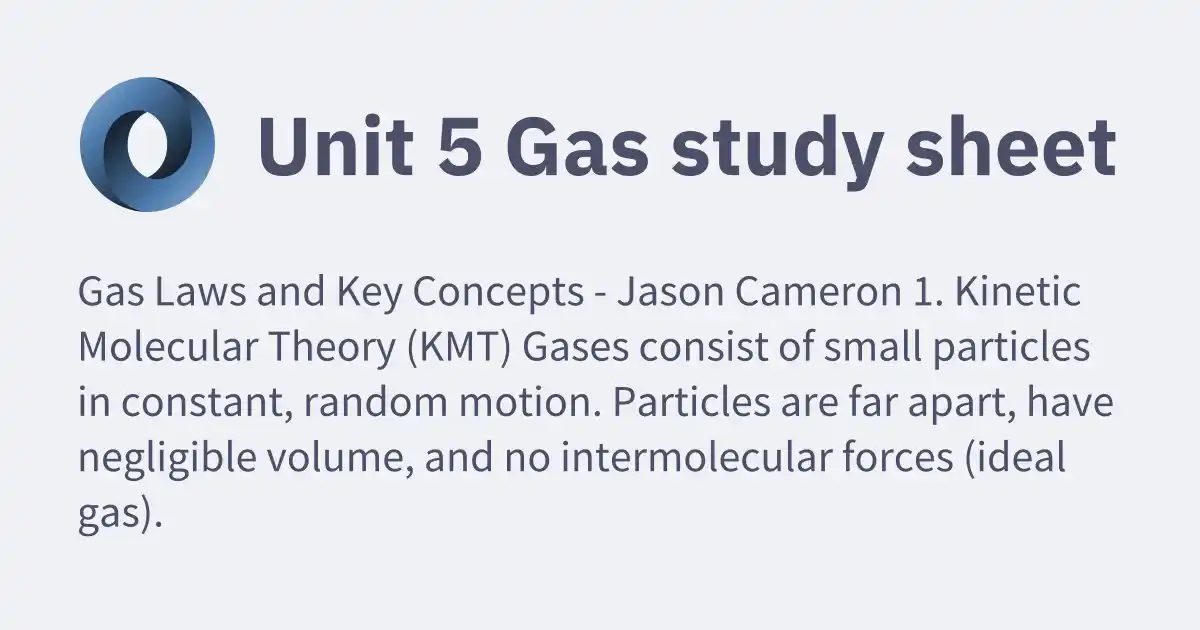 Unit 5 Gas study sheet